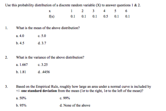 Solved Use this probability distribution of a discrete | Chegg.com