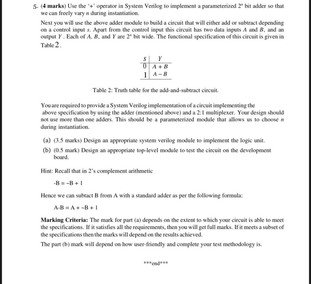 Solved 5. (4 marks) Use the +' operator in System Verilog to | Chegg.com