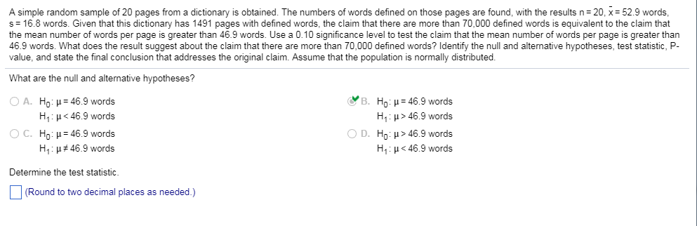 Solved A simple random sample of 20 pages from a dictionary | Chegg.com
