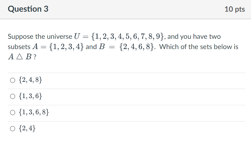 Solved Suppose the universe U={1,2,3,4,5,6,7,8,9}, and you | Chegg.com