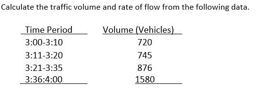 Solved Calculate the traffic volume and rate of flow from | Chegg.com