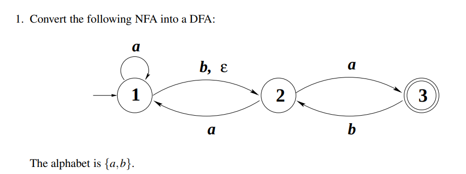 Solved 1. Convert the following NFA into a DFA: The alphabet | Chegg.com