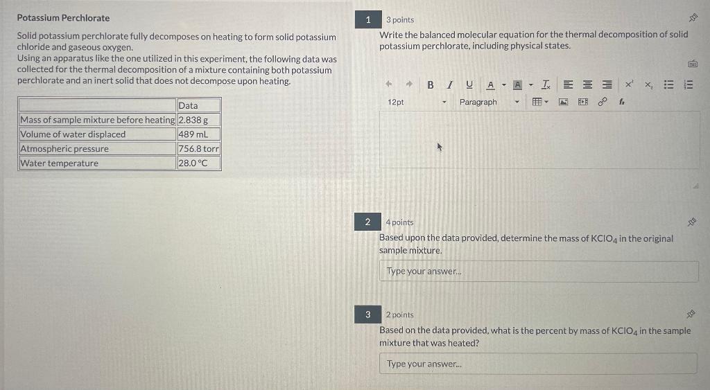 Solved Potassium Perchlorate 1 3 points Solid potassium | Chegg.com