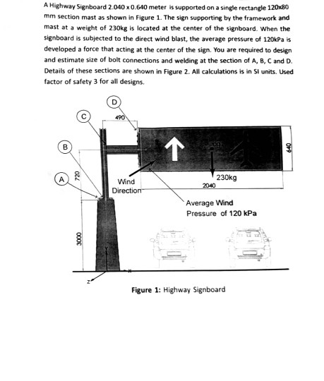 A Highway Signboard 2.040 x0.640 meter is supported | Chegg.com