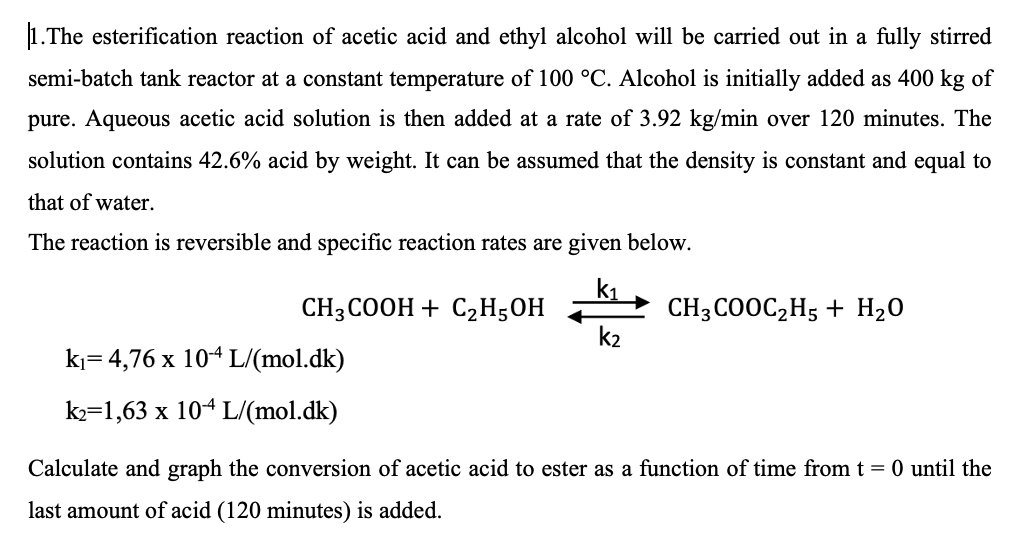 \1. The esterification reaction of acetic acid and | Chegg.com