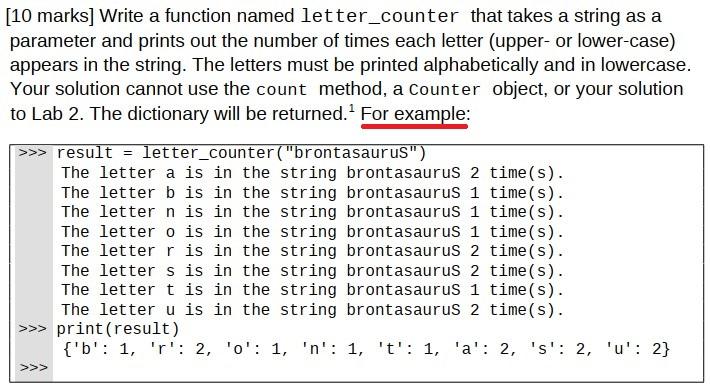 Solved [10 marks] Write a function named letter_counter that | Chegg.com