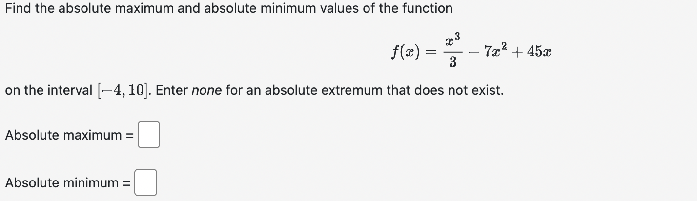 Solved Find the absolute maximum and absolute minimum values | Chegg.com