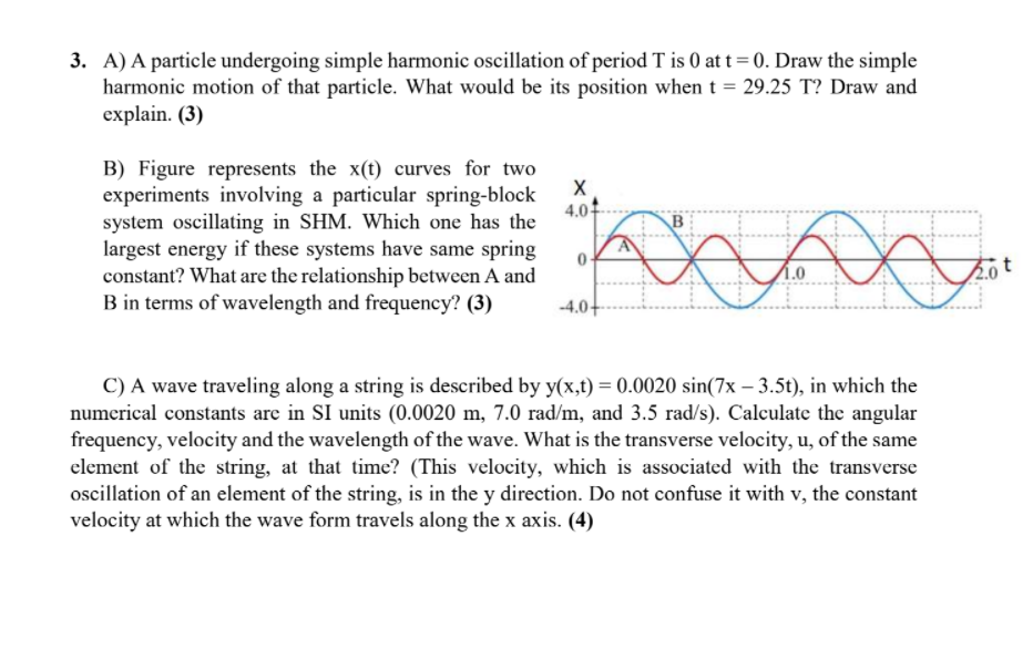 Solved 3. A) A particle undergoing simple harmonic | Chegg.com