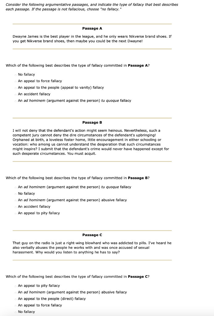 Consider the following argumentative passages, and | Chegg.com