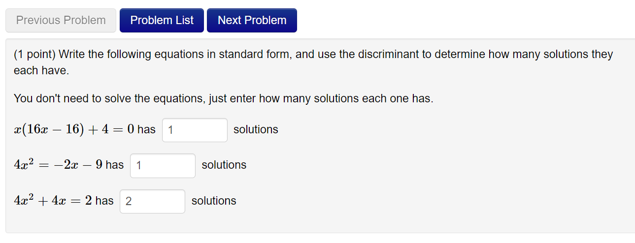 Solved (1 point) Write the following equations in standard | Chegg.com