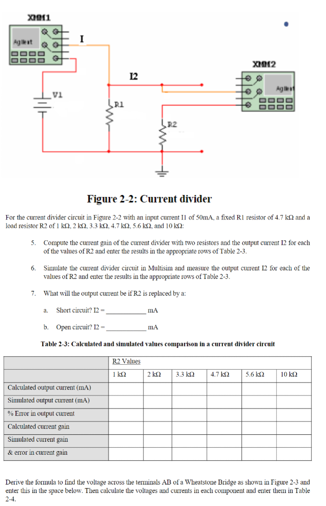 Solved Figure 2-2: Current dividerFor the current divider | Chegg.com