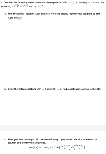 Solved 1. Consider the following second-order | Chegg.com