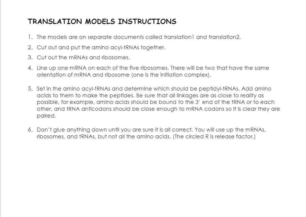 Solved TRANSLATION MODELS INSTRUCTIONS 1. The models are on | Chegg.com