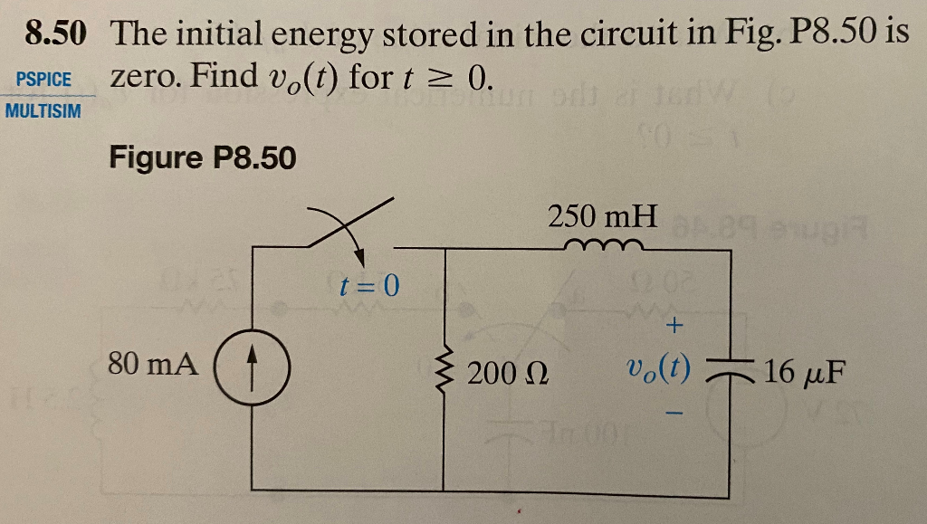 Solved 8.50 The initial energy stored in the circuit in Fig. | Chegg.com