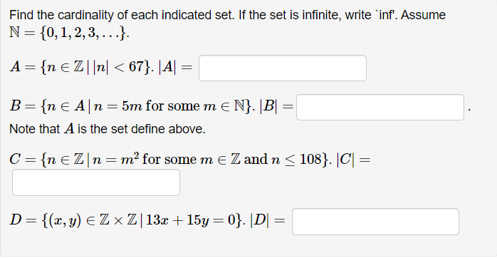 Solved Find the cardinality of each indicated set. If the | Chegg.com