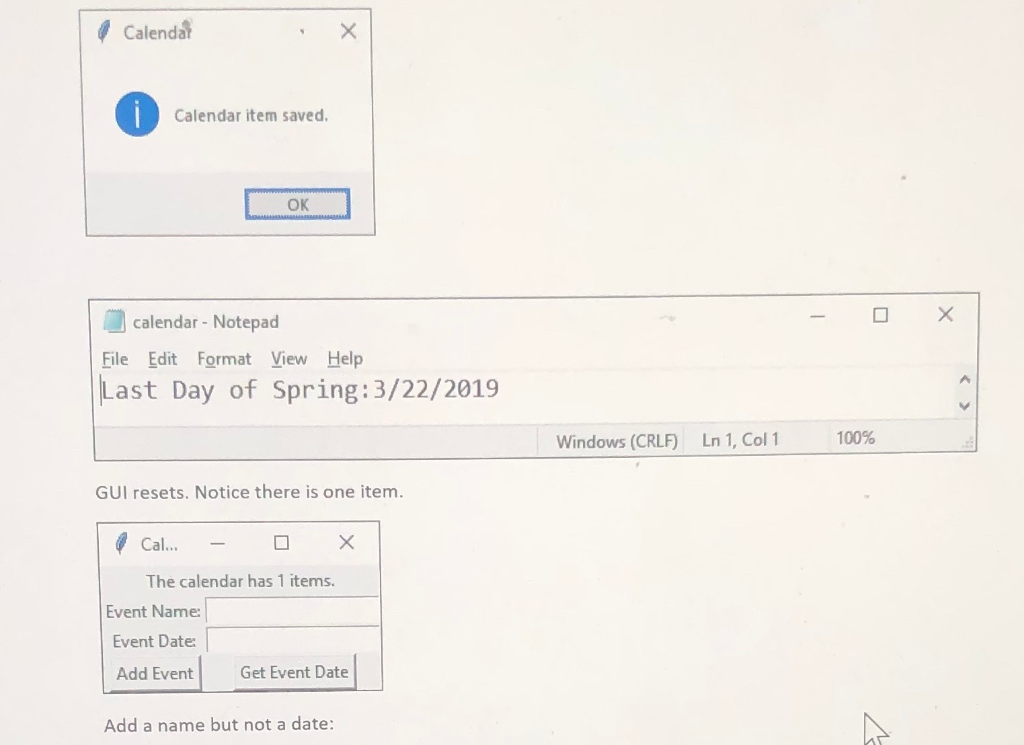 solve with python Create a GUI named CalendarGUI. It | Chegg.com