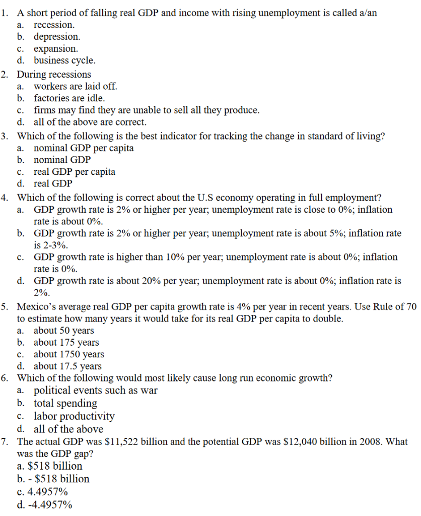 Solved A short period of falling real GDP and income with | Chegg.com