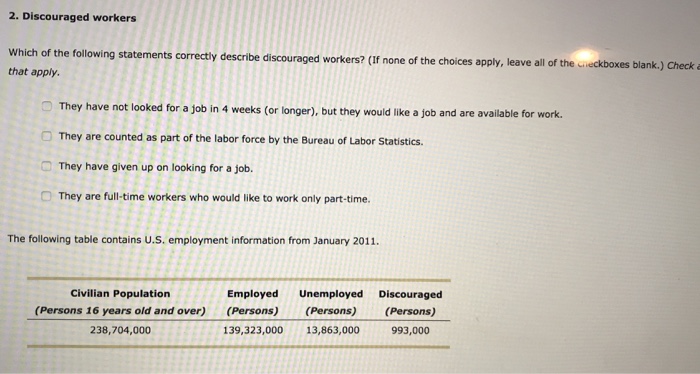 Solved 2 Discouraged Workers Ng Statements Correctly Chegg
