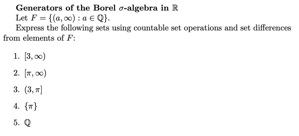 Solved Generators of ﻿the Borel σ-algebra in RLet | Chegg.com