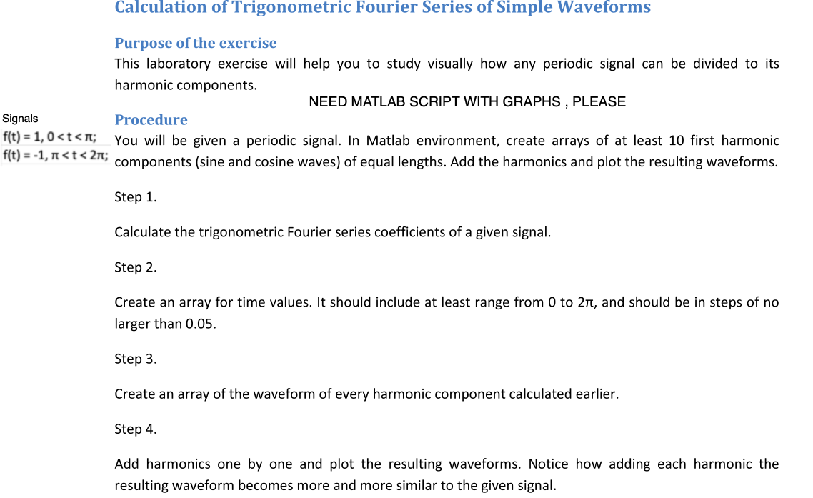 Solved Calculation of Trigonometric Fourier Series of Simple | Chegg.com