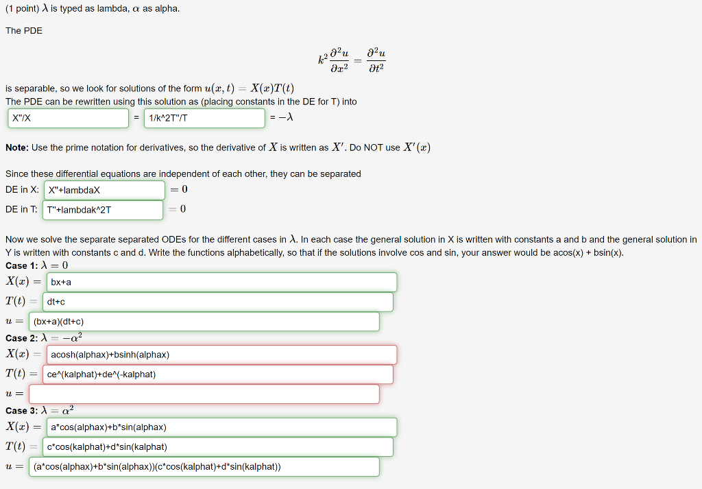 Solved (1 point) A is typed as lambda, a as alpha. The PDE | Chegg.com