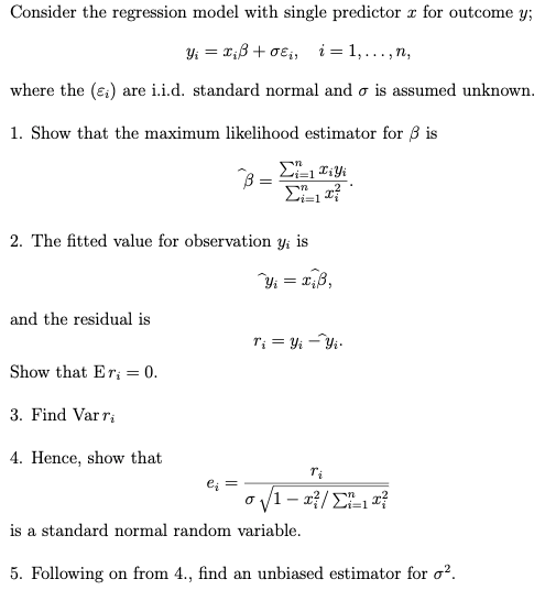 Solved Consider the regression model with single predictor x | Chegg.com