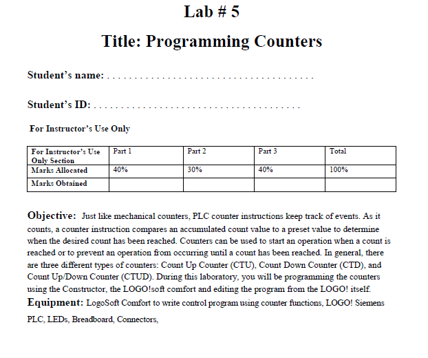 Lab # 5 Title: Programming Counters Student's name: | Chegg.com