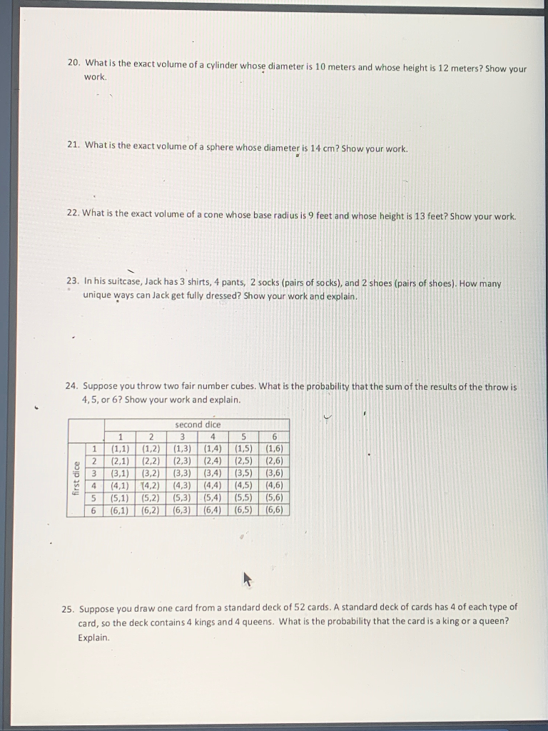 Solved Suppose you throw two fair number cubes. What is the | Chegg.com