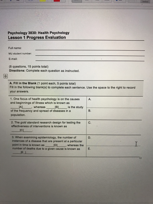 Solved Psychology 3830: Health Psychology Lesson 1 Progress | Chegg.com