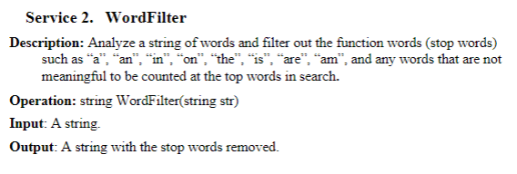 Service 2. WordFilter Description: Analyze a string | Chegg.com