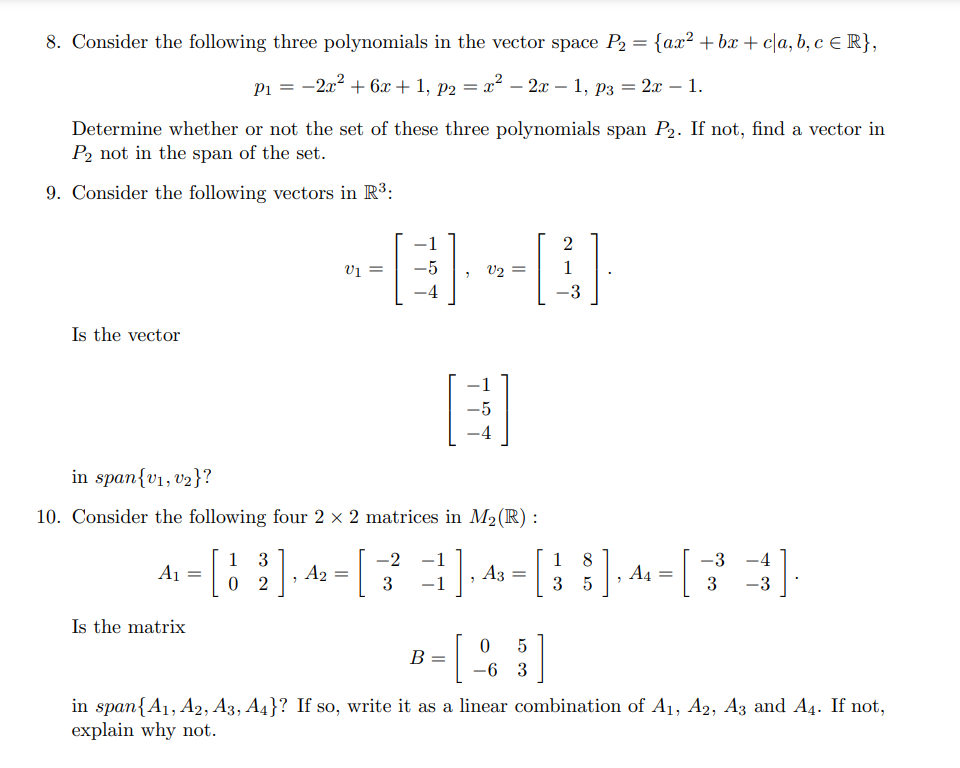 Solved 8. Consider the following three polynomials in the | Chegg.com