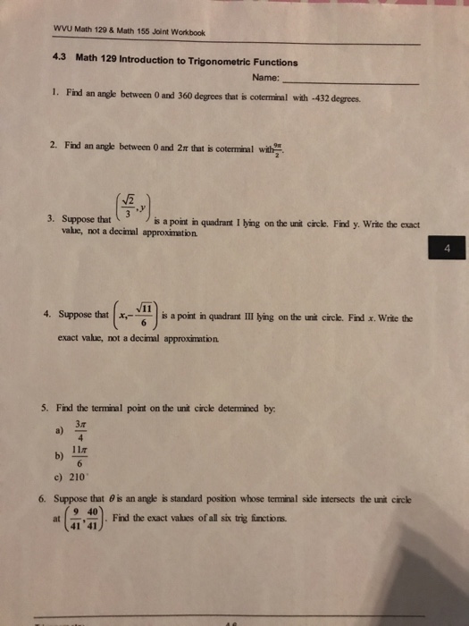Solved WVU Math 129& Math 155 Joint Workbook 4.3 Math 129 | Chegg.com