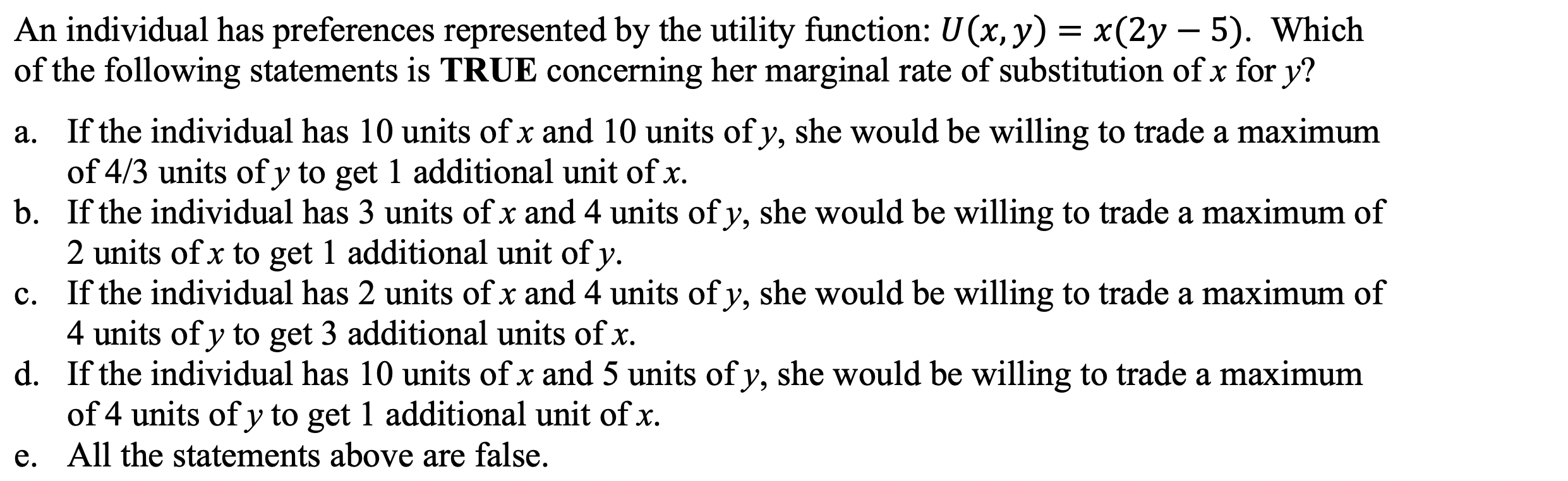Solved An individual has preferences represented by the | Chegg.com
