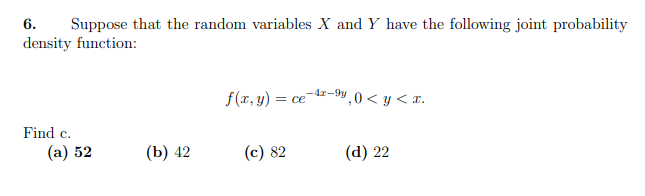 Solved 6. Suppose that the random variables X and Y have the | Chegg.com