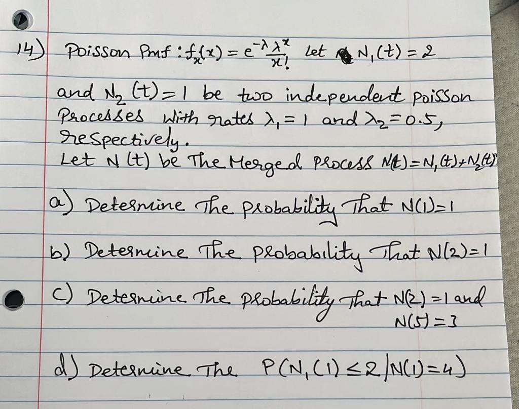 Solved Poisson Pmu: fx(x)=e−λx!λx Let N1(t)=2 and N2(t)=1 be | Chegg.com