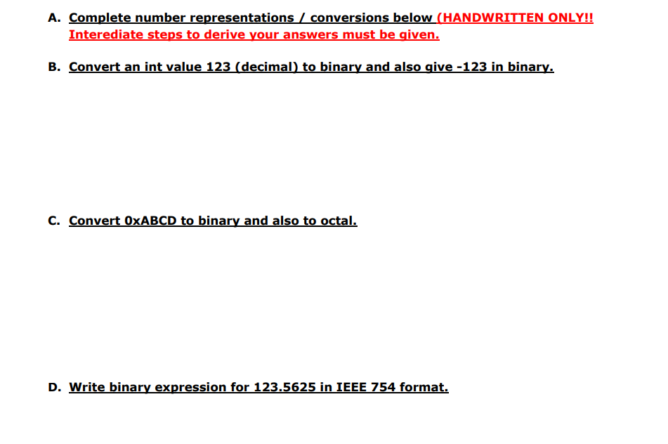 Solved A. Complete number representations / | Chegg.com