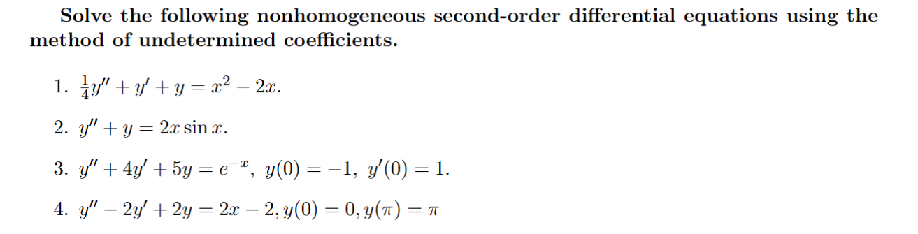 Solved Solve the following nonhomogeneous second-order | Chegg.com
