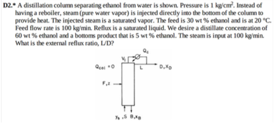 Solved D2. A distillation column separating ethanol from | Chegg.com