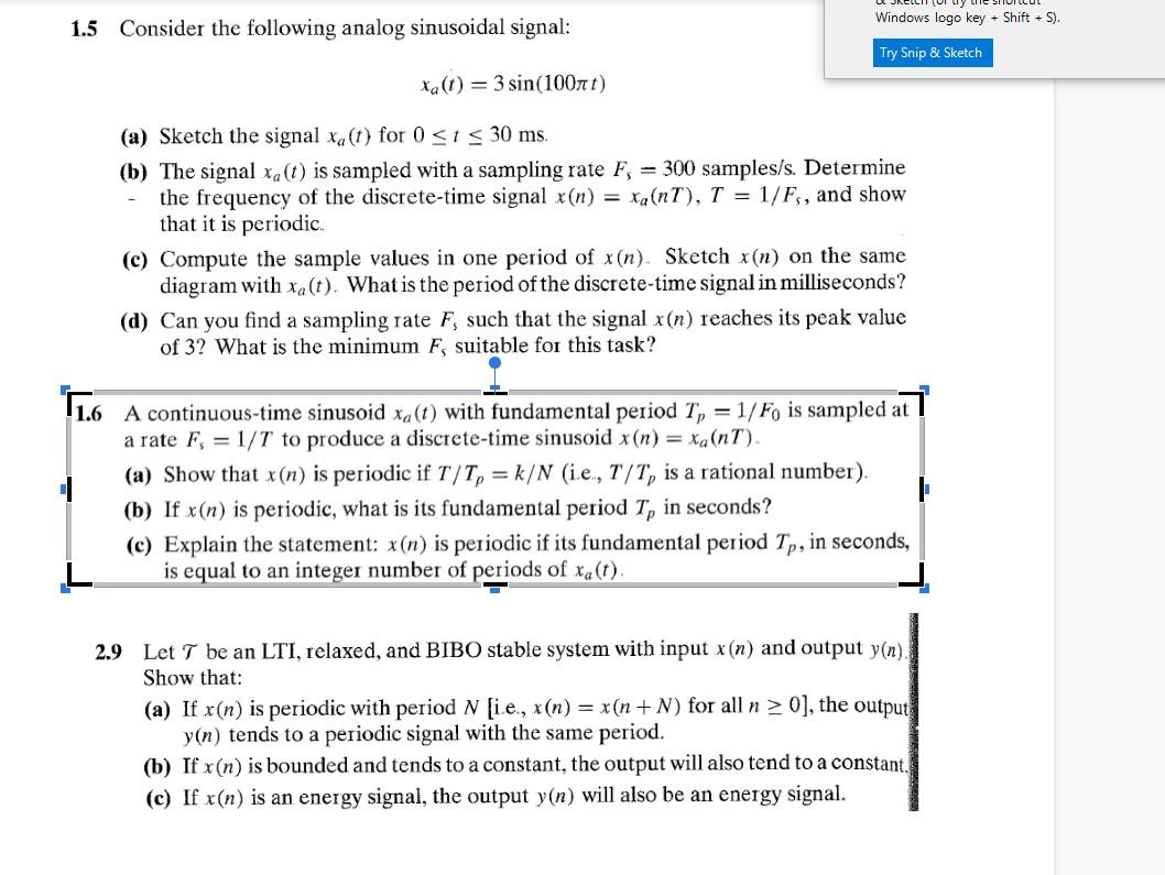 Solved 1.5 Consider the following analog sinusoidal signal: | Chegg.com