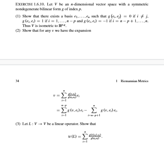 Solved EXERCISE 1.6.10. ﻿Let V ﻿be an n-dimensional vector | Chegg.com