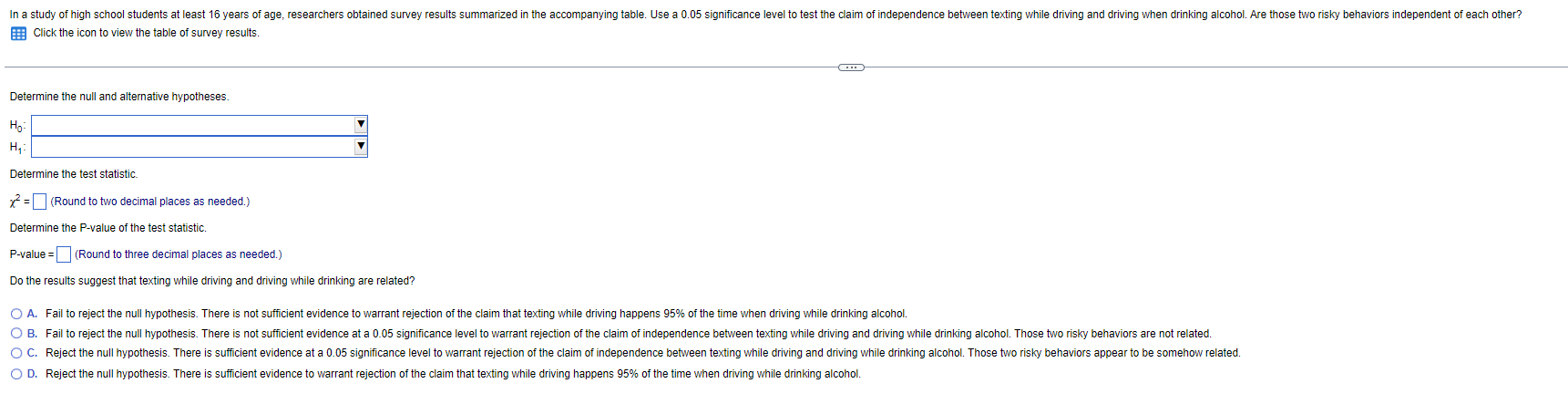 Solved - х Survey Results No Texted While Driving No Texting | Chegg.com