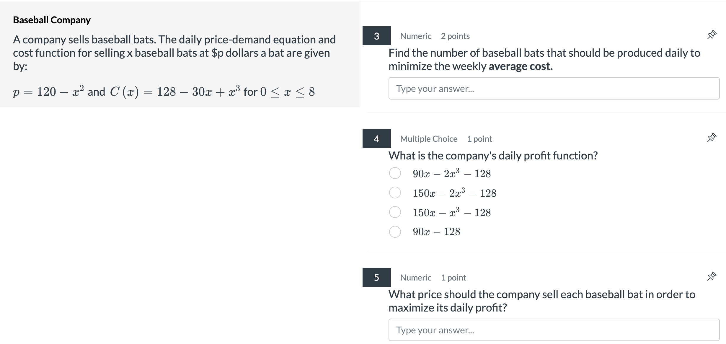 Solved by an EXPERT Baseball CompanyA company sells baseball bats. The | Chegg.com