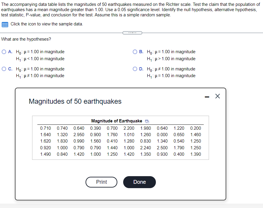 Solved The accompanying data table lists the magnitudes of | Chegg.com