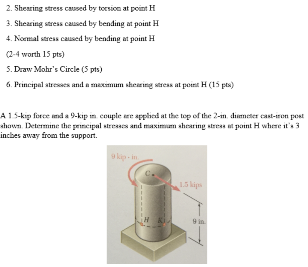 Solved 2. Shearing stress caused by torsion at point H 3. | Chegg.com