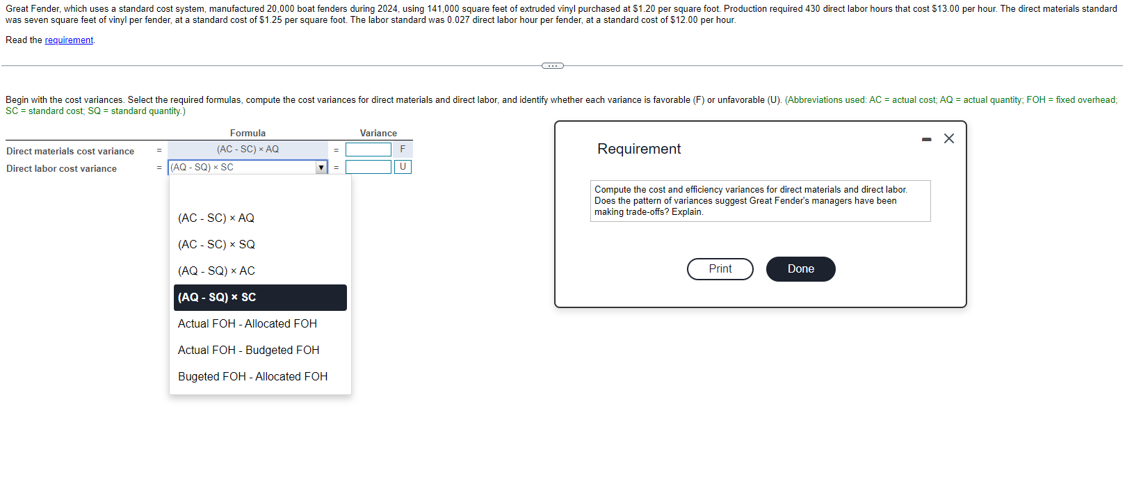 Solved Requirement Compute the cost and efficiency variances | Chegg.com