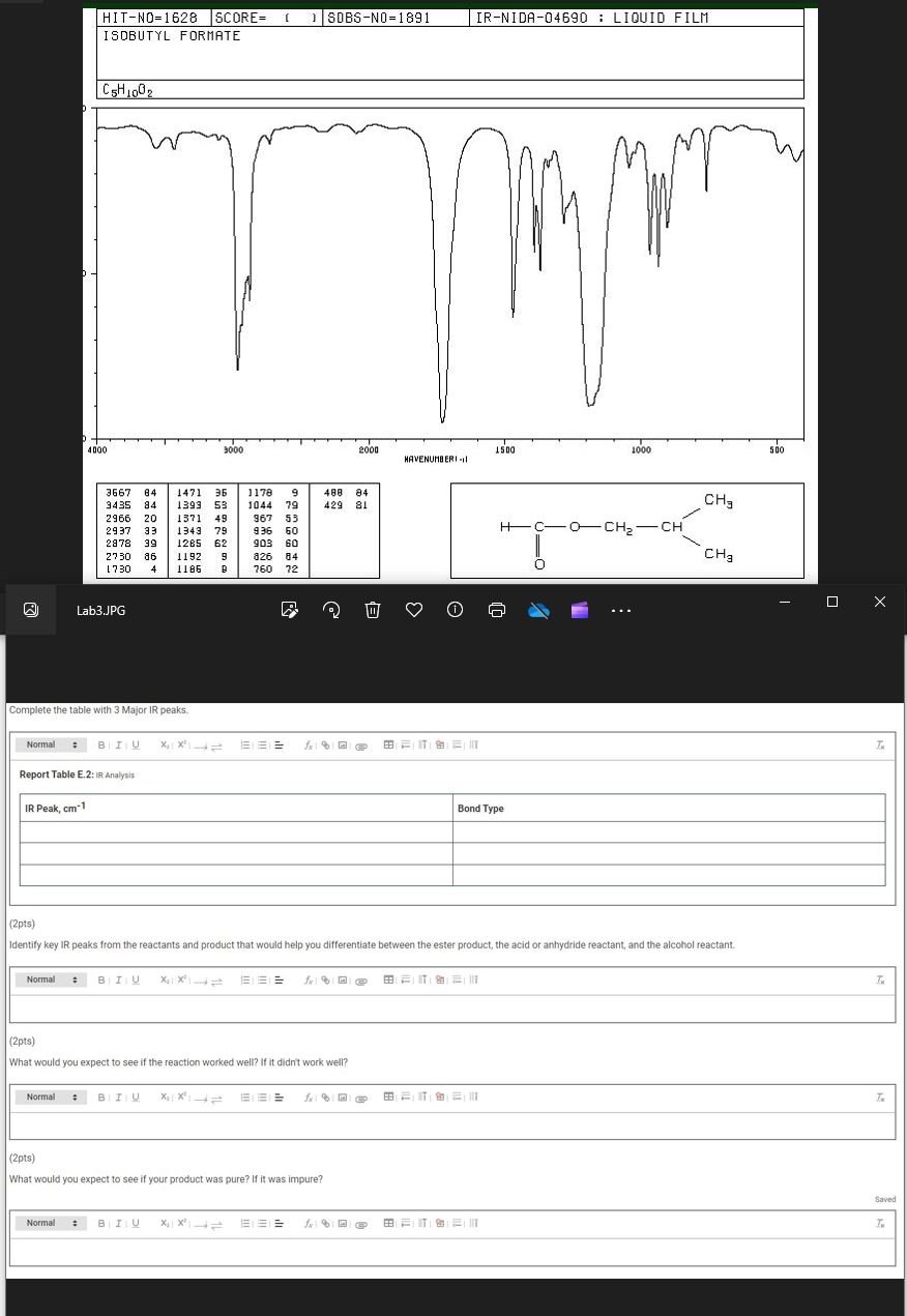 Solved Identify key IR peaks from the reactants and product | Chegg.com