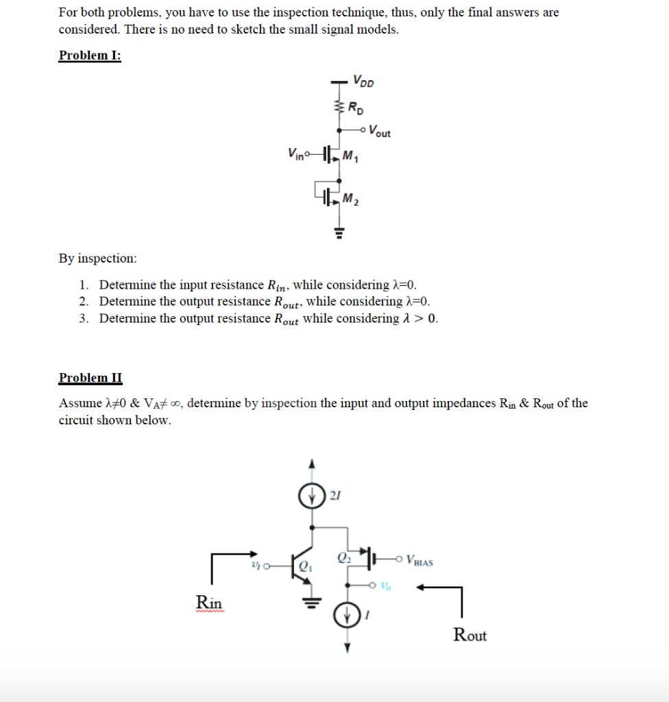 Solved For both problems, you have to use the inspection | Chegg.com