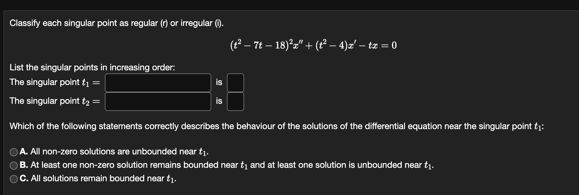Solved Classify each singular point as regular (r) or | Chegg.com