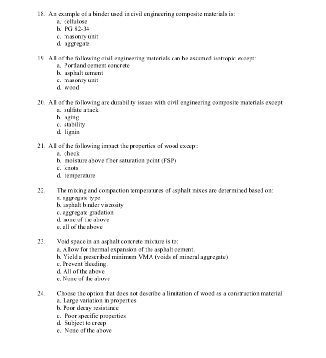 Solved 18. An example of a binder used in civil engineering | Chegg.com