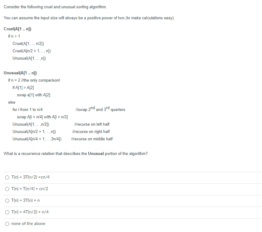 Solved Consider the following cruel and unusual sorting | Chegg.com